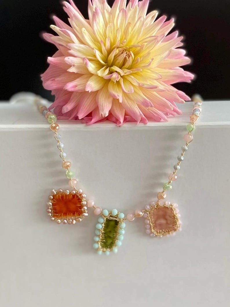 Handmade Charm Necklace, Pastel Summer Necklace, Smart Casual, Boho ...