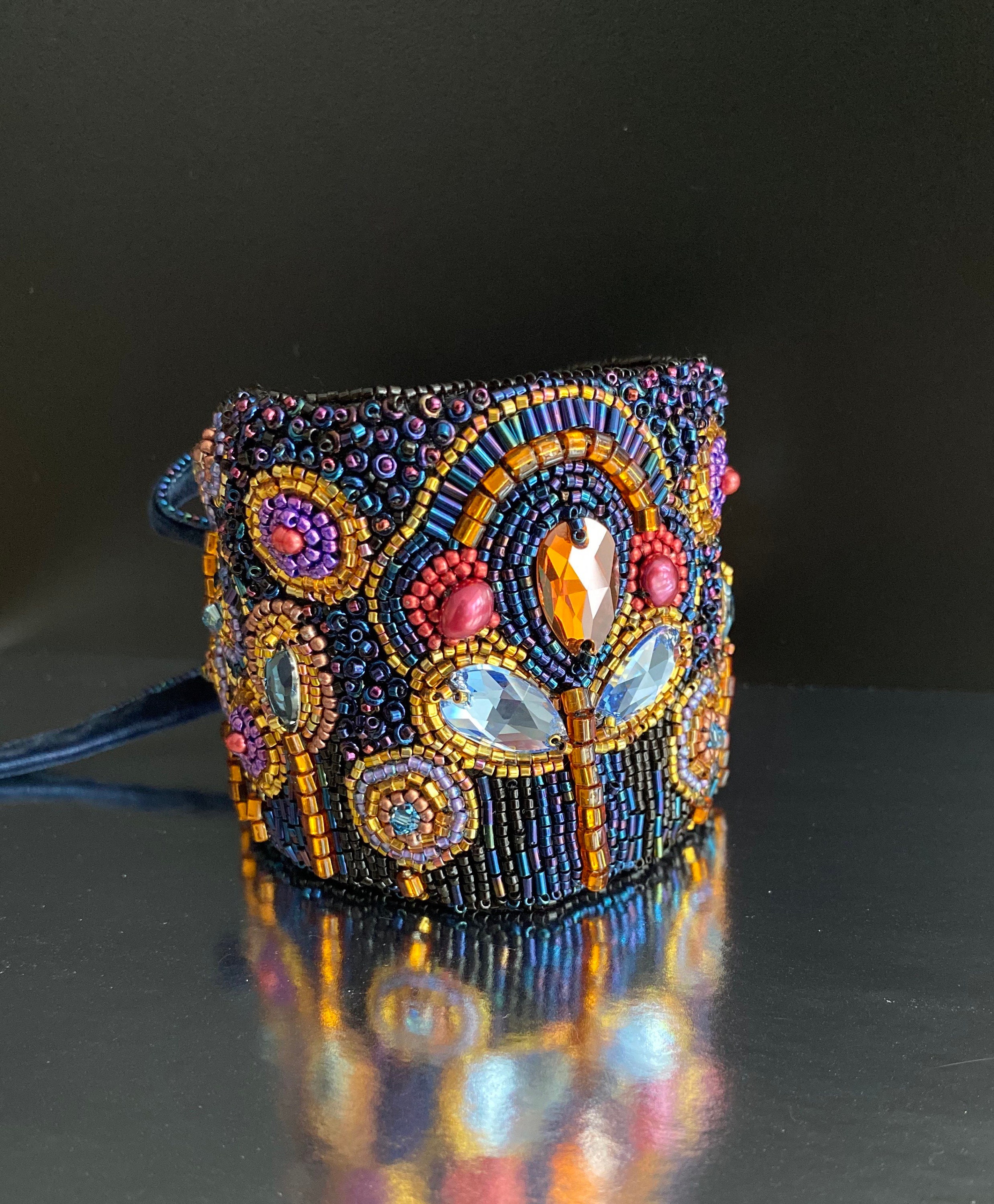 Bead Embroidered Bracelet, Hand Embroidery Cuff, Exclusive Beadwork ...