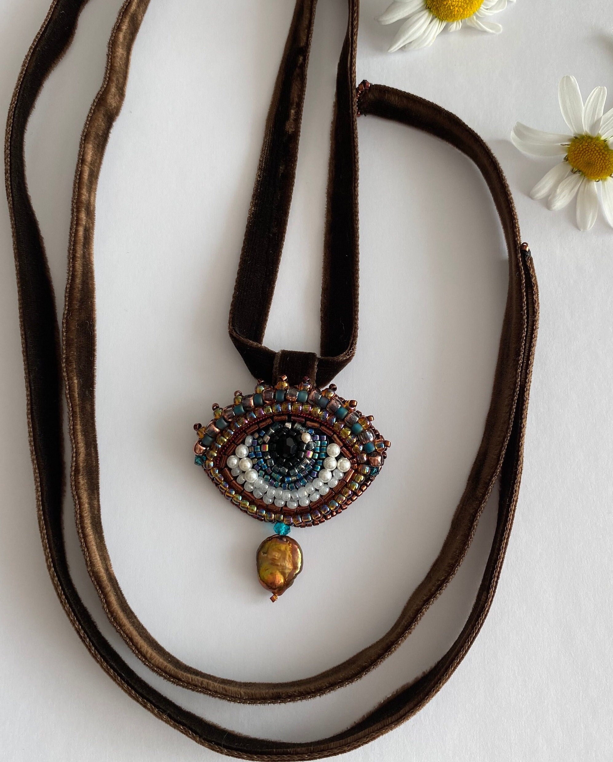 Evil Eye Necklace for Woman, Beaded Eye Pendant, Protective Eye Choker ...