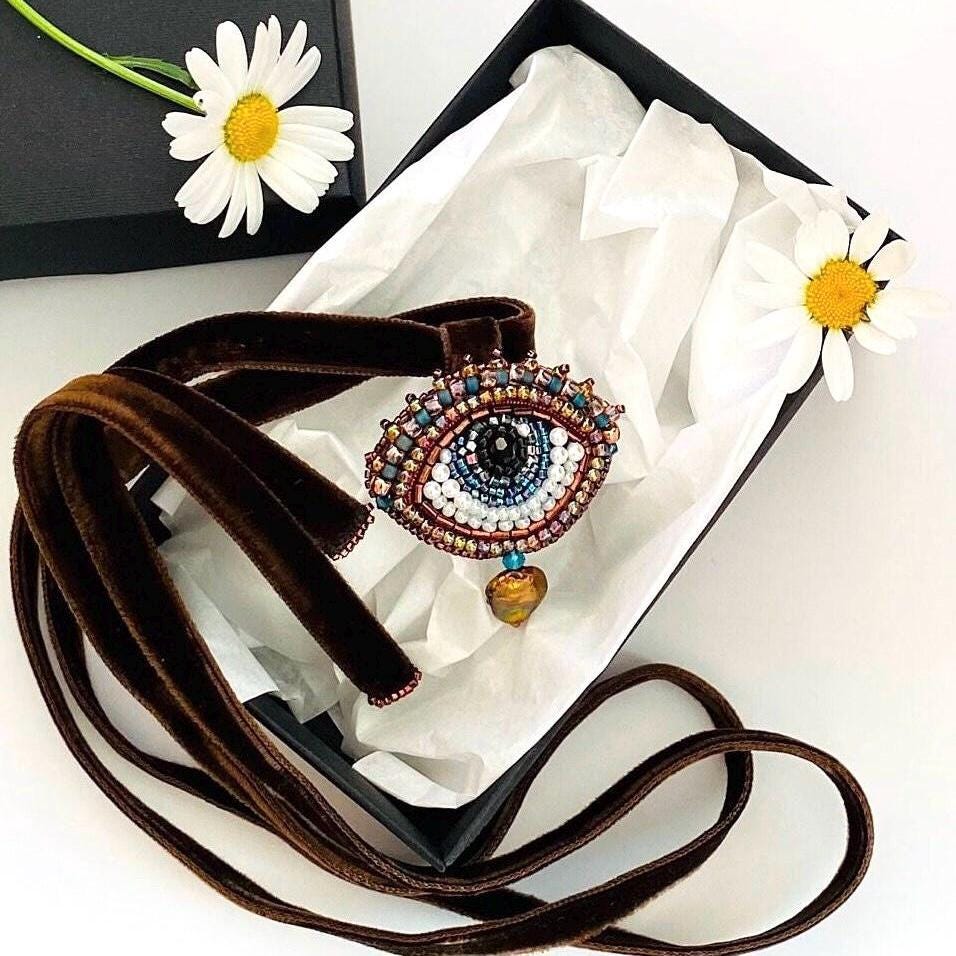 Evil Eye Necklace for Woman, Beaded Eye Pendant, Protective Eye Choker ...