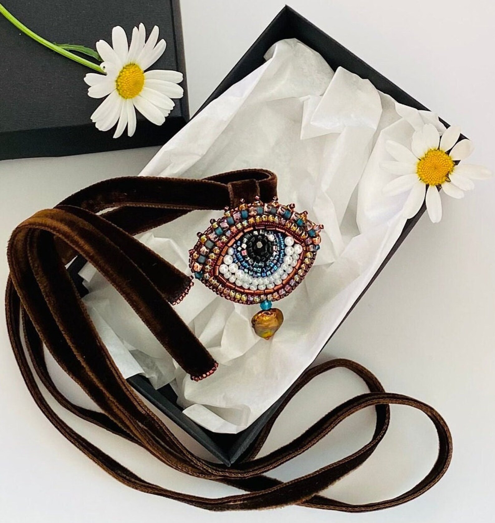 Evil Eye Necklace for Woman, Beaded Eye Pendant, Protective Eye Choker ...