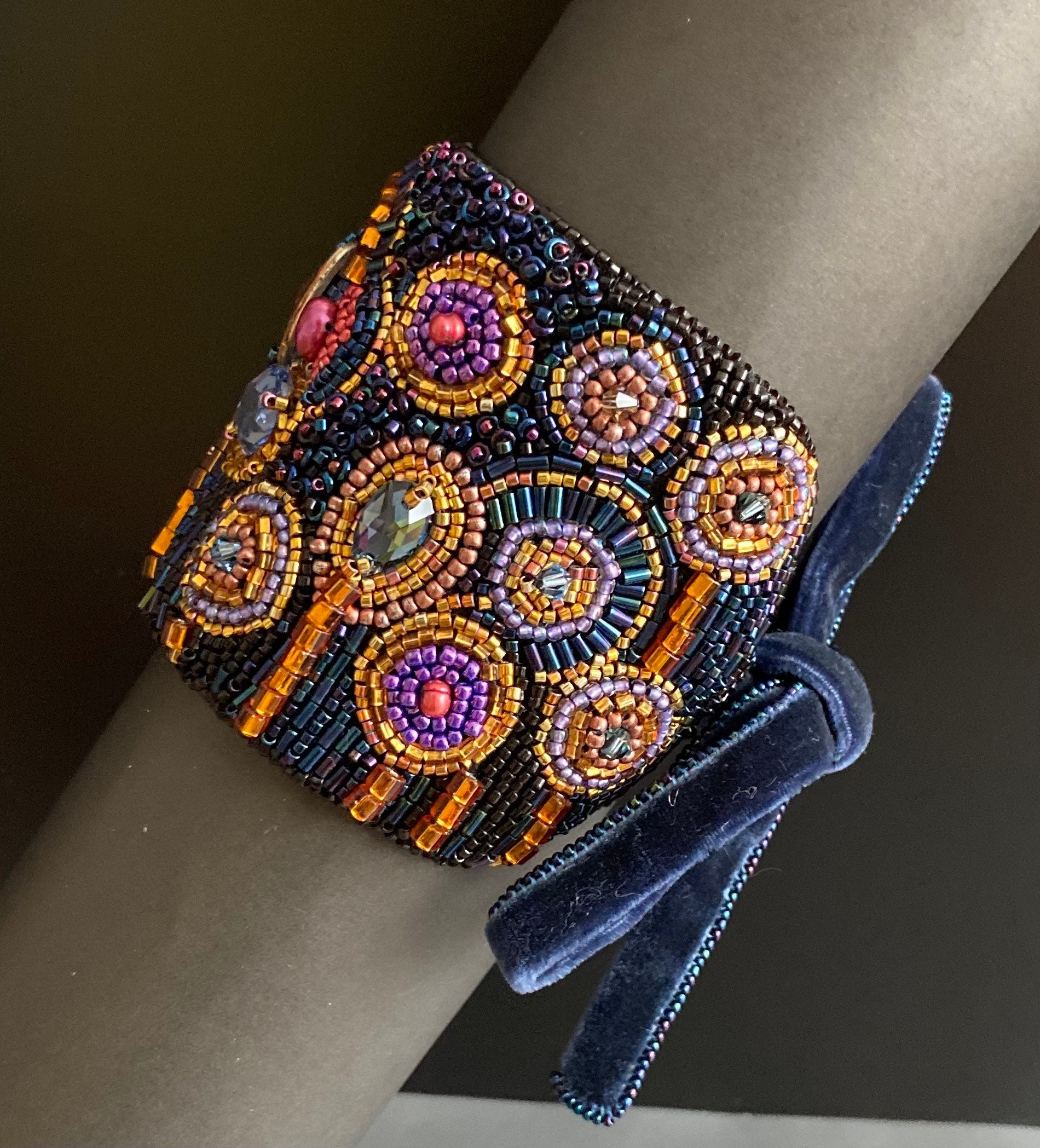 Bead Embroidered Bracelet, Hand Embroidery Cuff, Exclusive Beadwork ...