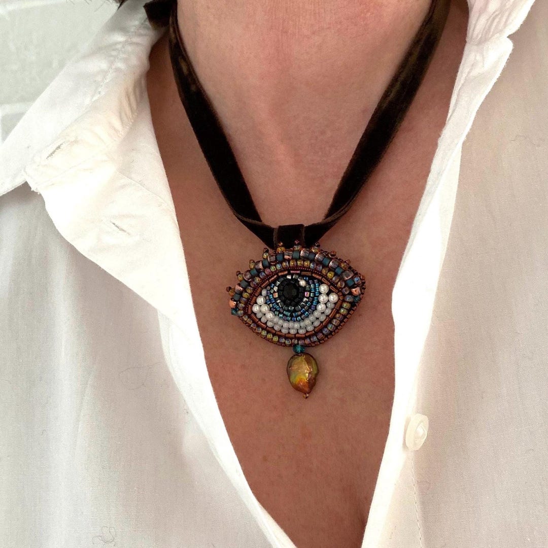 Evil Eye Necklace for Woman, Beaded Eye Pendant, Protective Eye Choker ...
