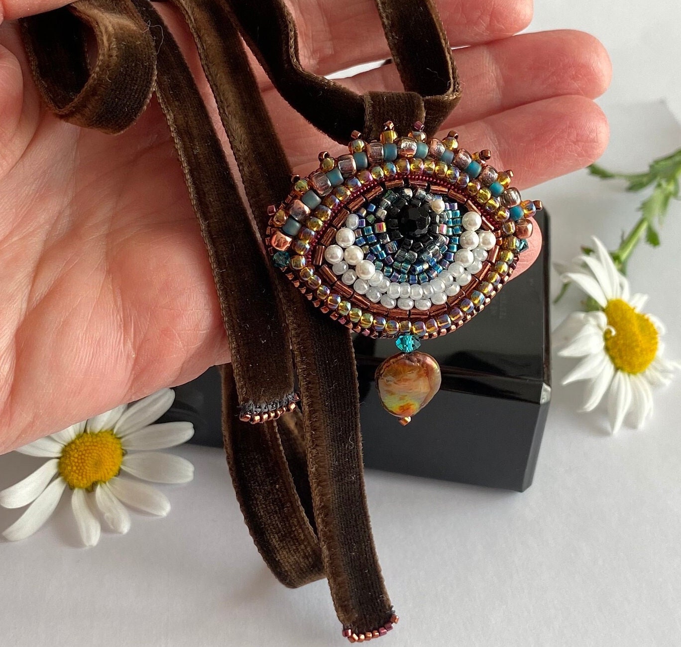 Evil Eye Necklace for Woman, Beaded Eye Pendant, Protective Eye Choker ...