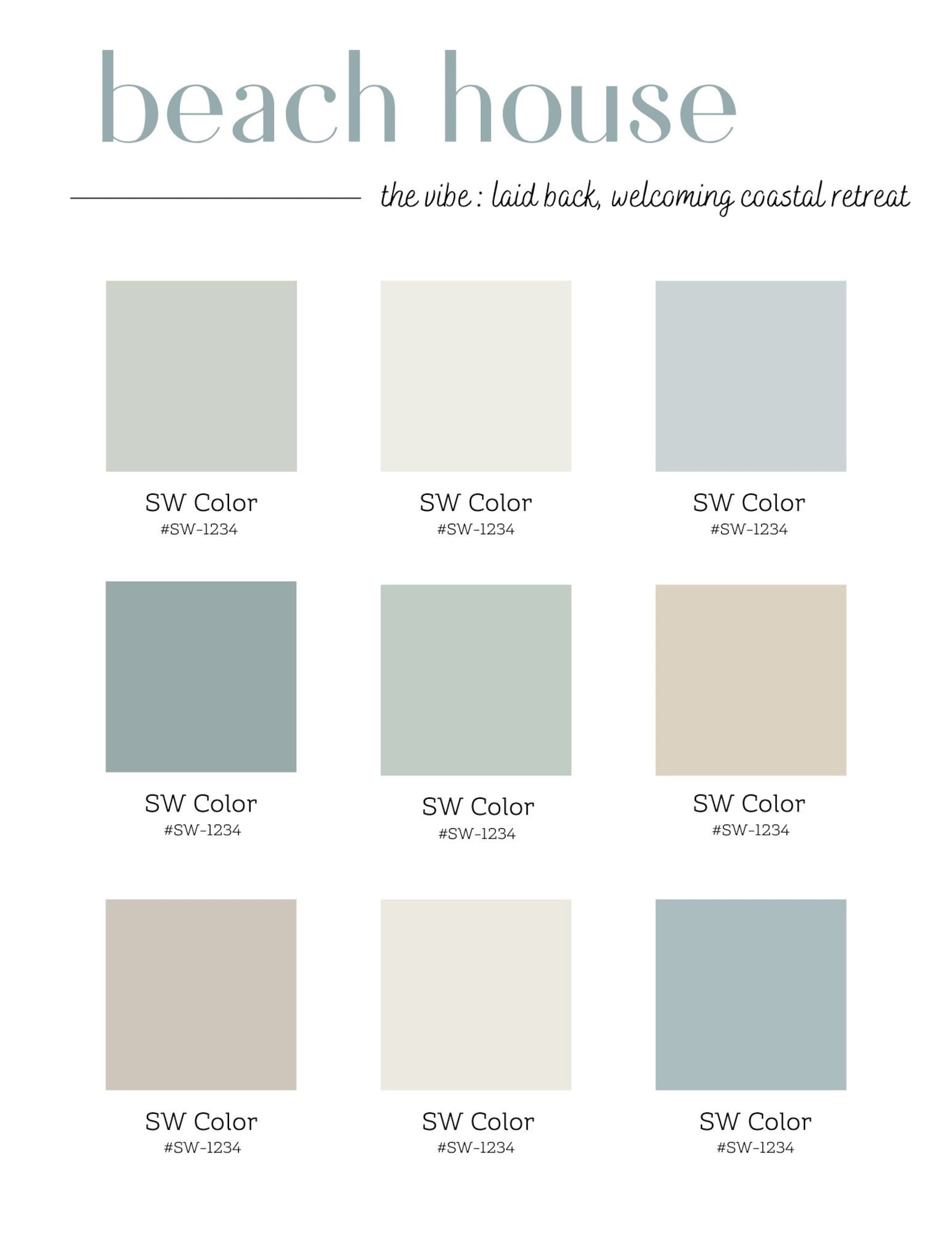 Coastal Paint Colors by Sherwin Williams, 6 Beach House Paint Palettes ...