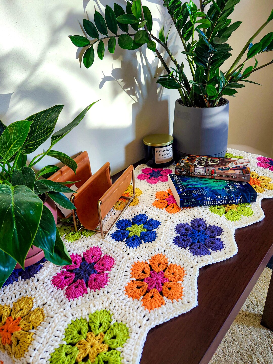 Bright Floral Crochet Runner | Desk Mat | Floral Runner | Table Runner ...