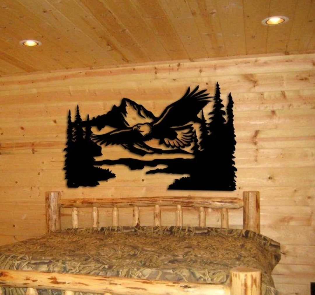 Bald Eagle - Mountains - Stream - Rustic Cabin / Lodge Large (30 W X 17 ...