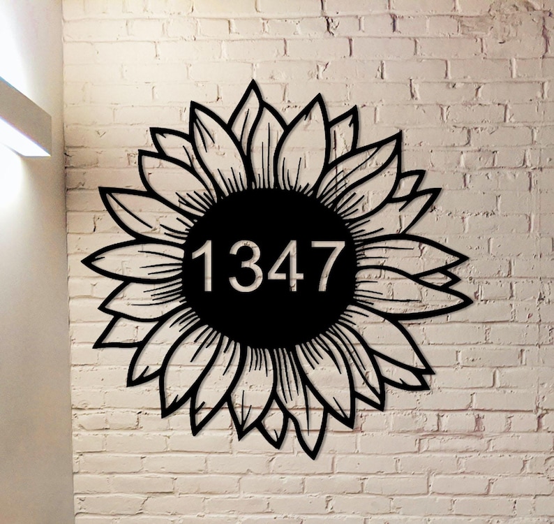 Custom House Number Sign,sunflower Metal Sign,metal Address Number ...