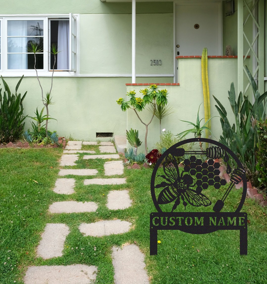 Custom Metal BEE Sign With Yard Stakes,bee Lovers Gift,honeycomb Metal ...