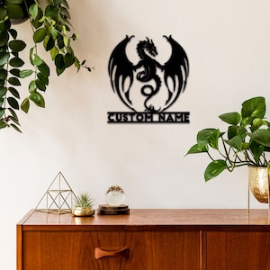 Dragon Monogram Sign,custom Dragon Metal Art,dragon Name House Sign ...