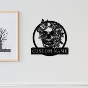 Personalized Sugar Skull Metal Sign,custom Skull Wall Art for Room ...