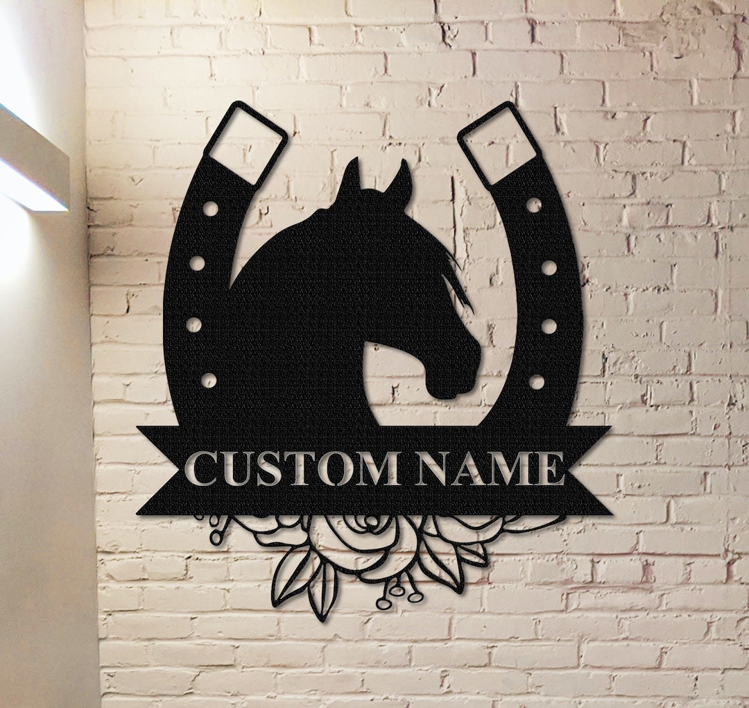 Horseshoe Metal Sign,custom Horse Wall Art,horse Lover Gift,front Door ...