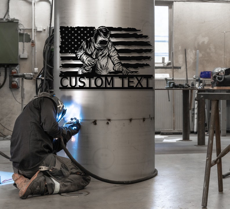 Custom Construction Welder Sign,welding Metal Sign,us Flag Sign ...