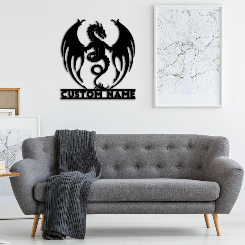 Dragon Monogram Signcustom Dragon Metal Artdragon Name House - Etsy