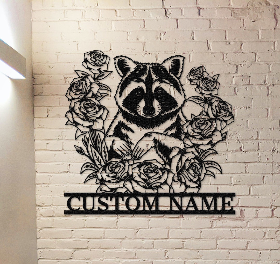 Custom Raccoon Floral Metal Sign,raccoon Wall Art,metal Raccoon Wall ...