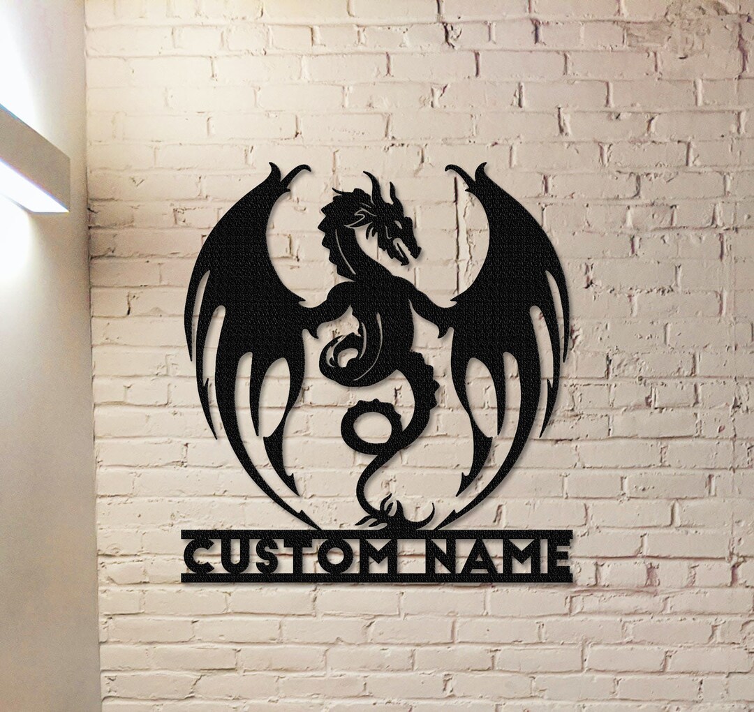 Dragon Monogram Sign,custom Dragon Metal Art,dragon Name House Sign ...