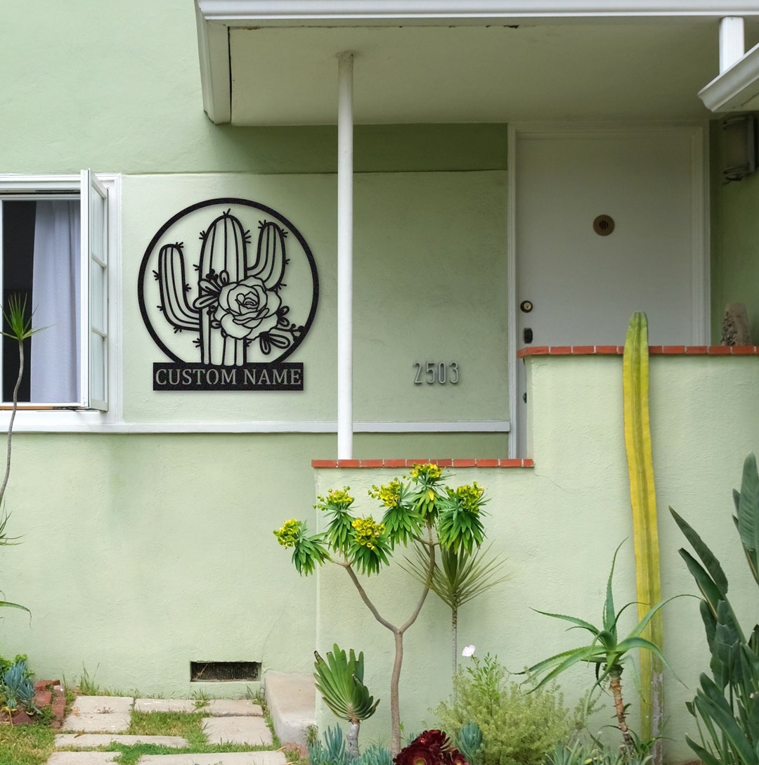 Cactus Metal Sign,custom Cactus Wall Art,front Door Hanger,personalized ...
