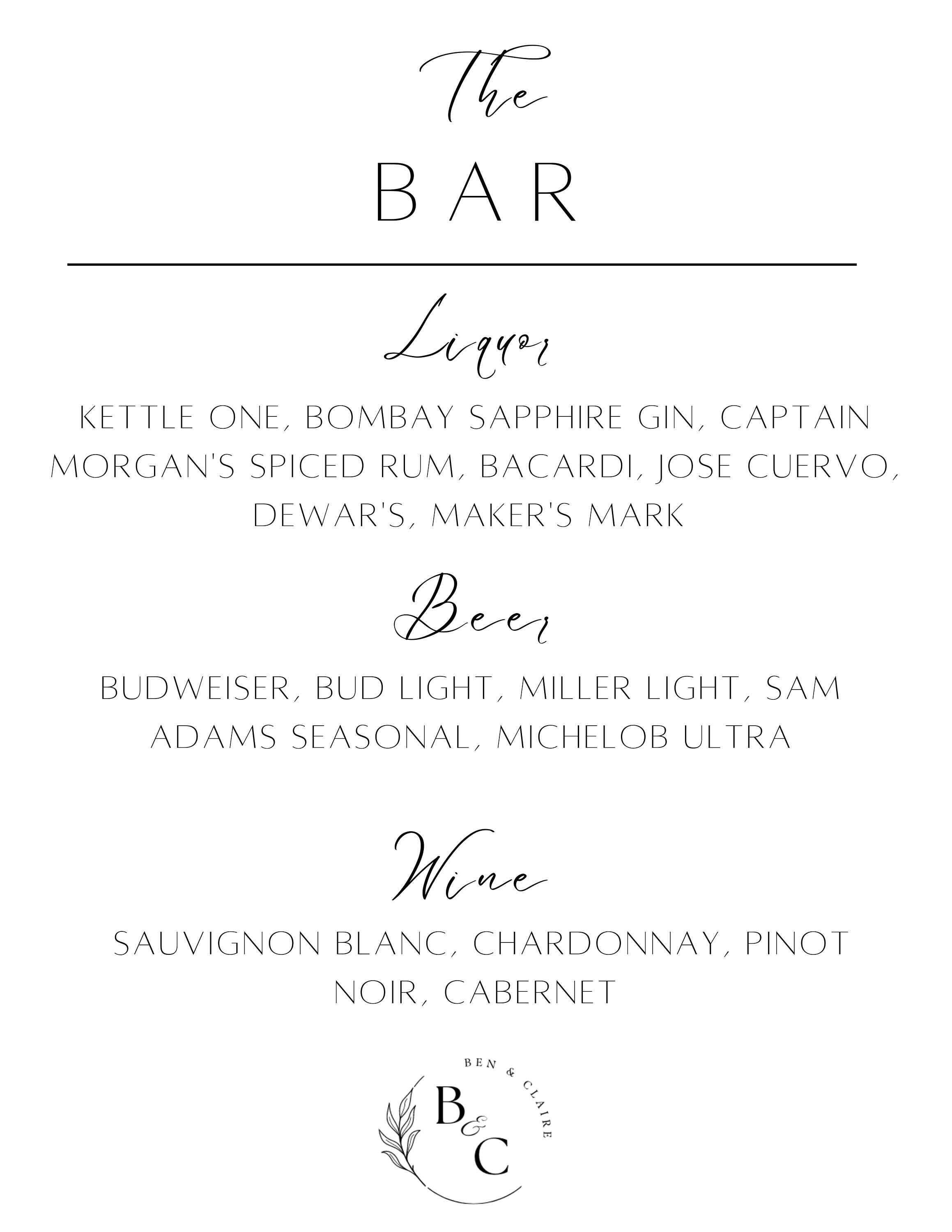 Wedding Bar Menu Custom Digital Bar Menu 8x10 Event Bar Menu ...