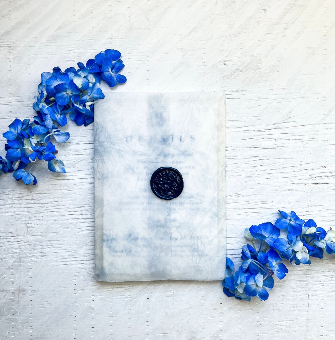 Wedding Vellum Jackets for 5x7 Invites 5x7 Blue Floral Vellum Wrap DIY ...