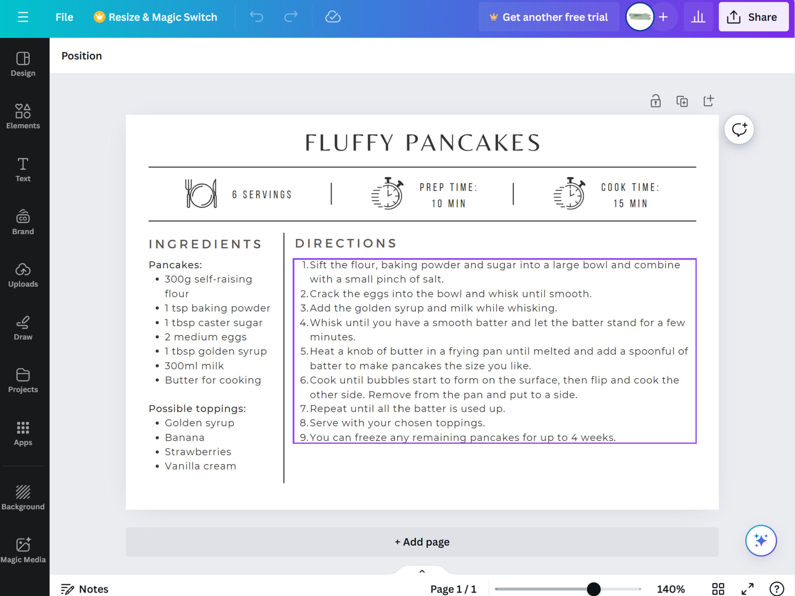 Simple Recipe Card Template Editable and Printable 6x4 and 7x5 Canva ...