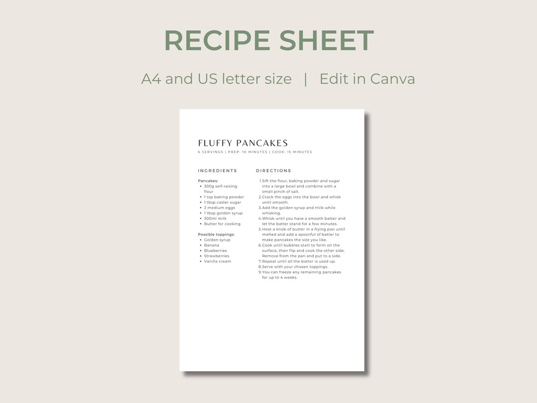 Simple Recipe Card Template | Editable and Printable | A4/US Letter ...