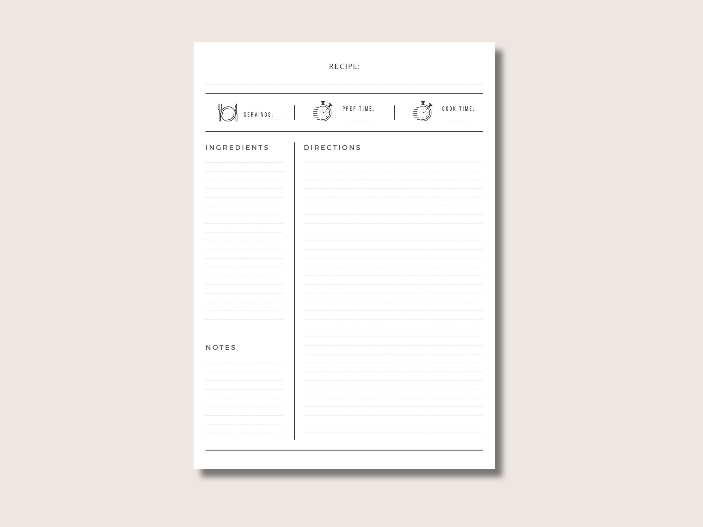 Simple Recipe Card Template | Printable | A4/US Letter | PDF Files - Etsy