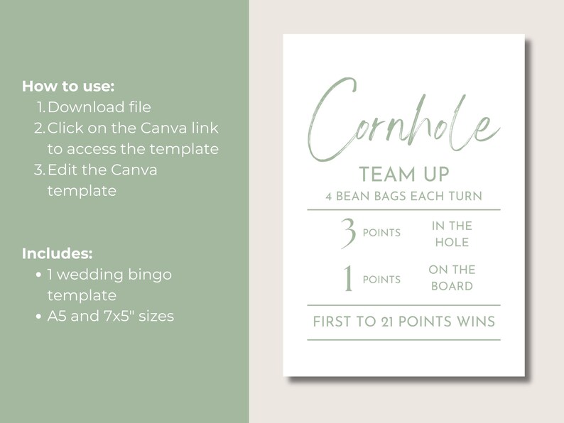 Sage Green Wedding Game Signs: Editable Canva Template (A4/US Letter ...
