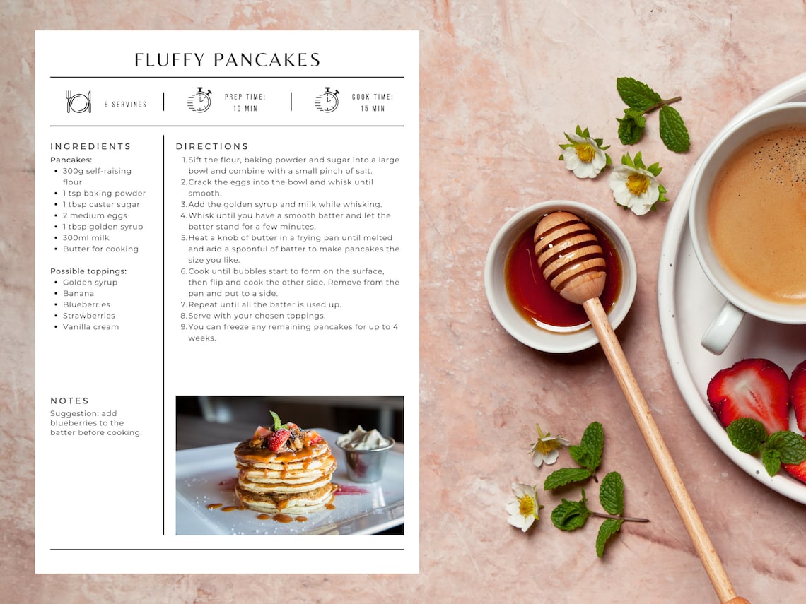 Simple Recipe Card Template Editable and Printable A4/US Letter Canva ...