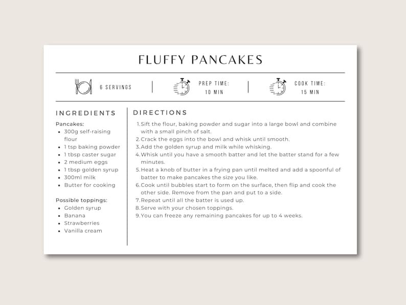 Editable Recipe Card Template: 6x4" or 7x5" (canva Template) - Etsy
