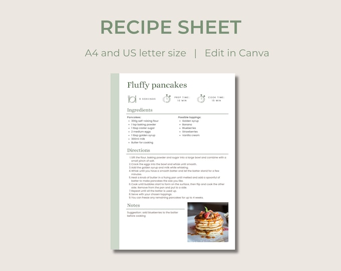 Simple Recipe Card Template | Editable and Printable | A4/US Letter ...