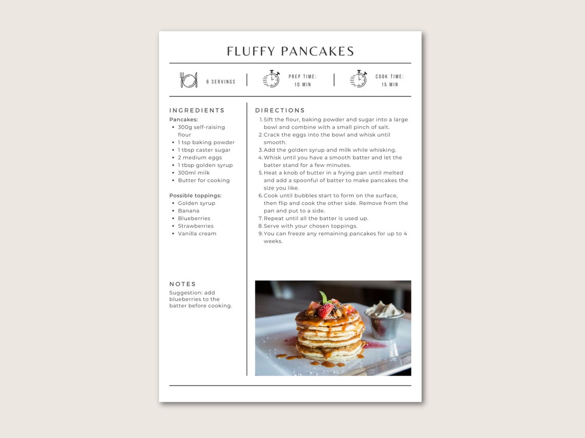 Simple Recipe Card Template | Editable and Printable | A4/US Letter ...