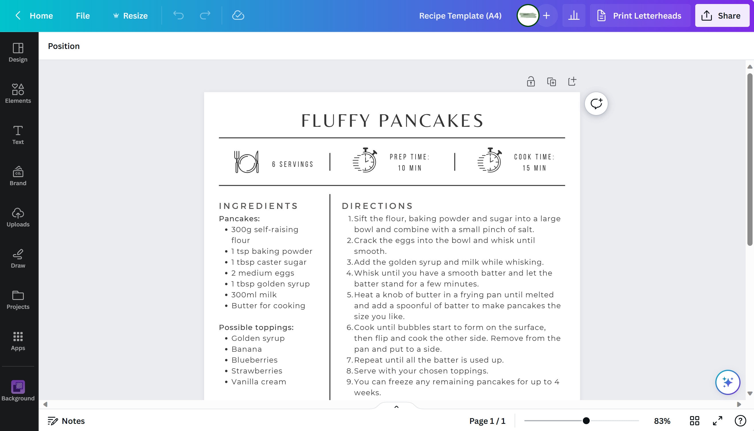 Simple Recipe Card Template Editable and Printable A4/US Letter Canva ...