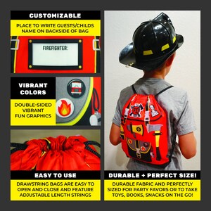 Firetruck Party Favor Bags: Firefighter Birthday Drawstring Backpacks ...