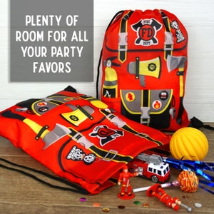 Firetruck Party Favor Bags: Firefighter Birthday Drawstring Backpacks ...