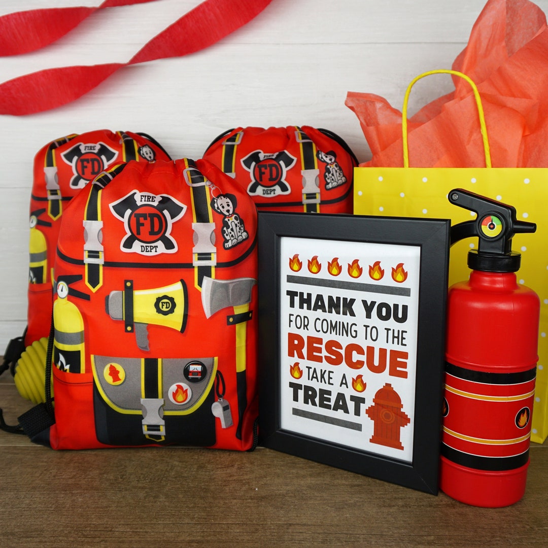 Firetruck Party Favor Bags: Firefighter Birthday Drawstring Backpacks ...