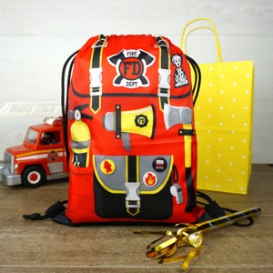 Firetruck Party Favor Bags: Firefighter Birthday Drawstring Backpacks ...