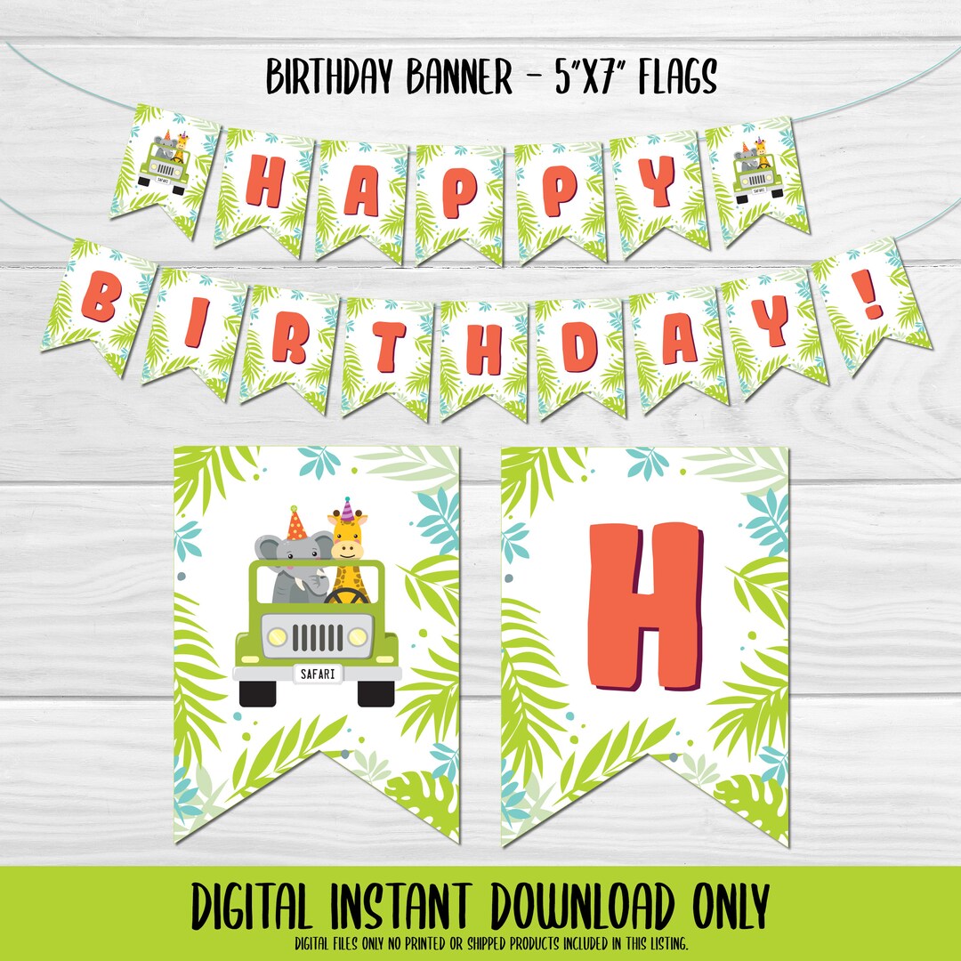 Safari Adventure Printable Banner - DIY Jungle Animal Party Decor ...