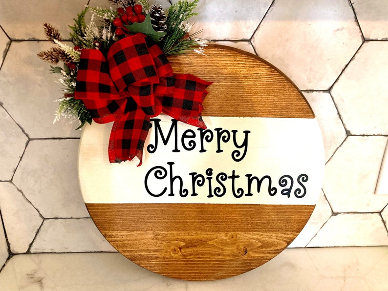 Christmas Wood Round Wreath Farmhouse - Etsy