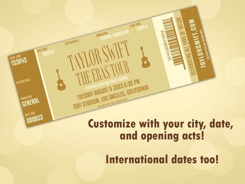Personalized Taylor Swift Eras Tour Commemorative Ticket, Taylor Swift ...