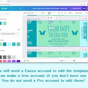 Taylor Swift Eras Tour Editable Ticket Canva Template Bundle ...