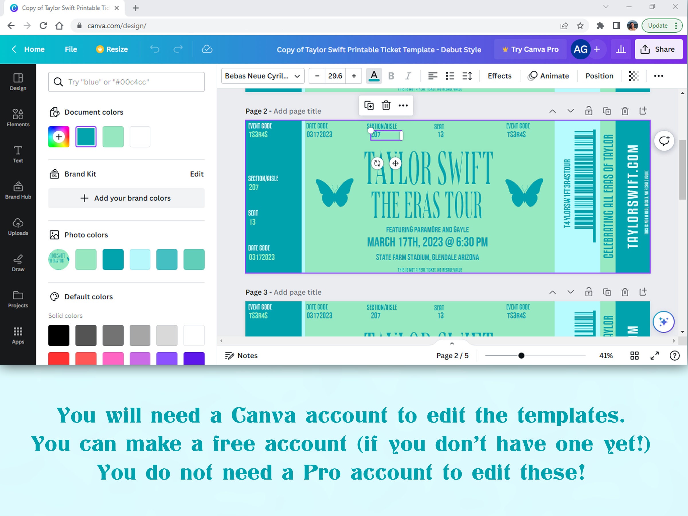 Taylor Swift Eras Tour Editable Ticket Canva Template Bundle ...