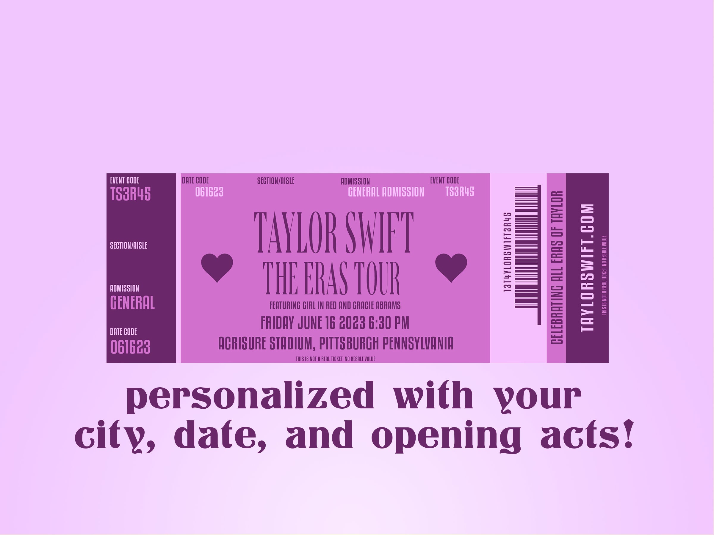 Personalized Taylor Swift Eras Tour Commemorative Ticket Taylor Swift