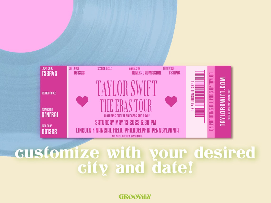 Personalized Taylor Swift Eras Tour Commemorative Ticket, Taylor Swift ...