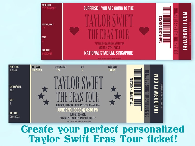 Taylor Swift Eras Tour Editable Ticket Canva Template Bundle ...