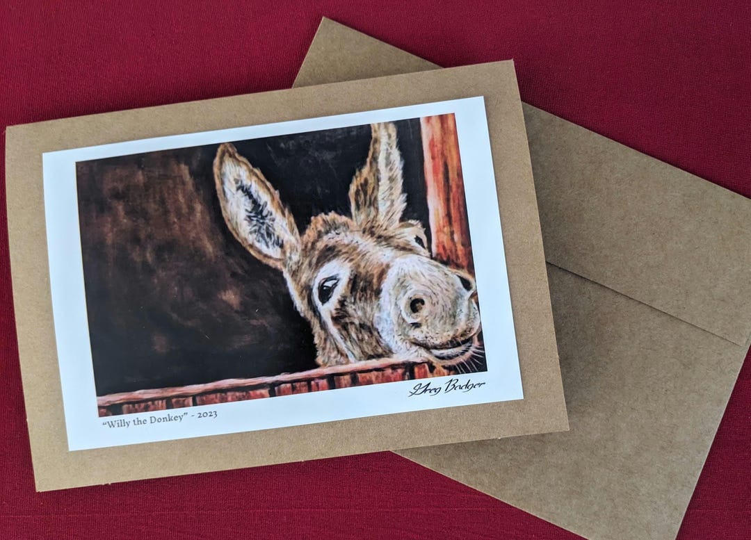 Blank Acrylic Donkey Art Greeting Card, Frame Able, Birthday, Thank You ...
