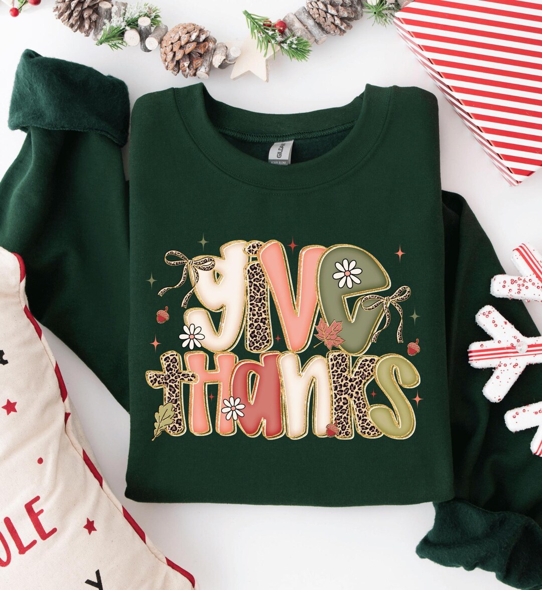 Give Thanks Leopard Fall Shirt or Sweatshirt, Glitter Thanksgiving Tee ...