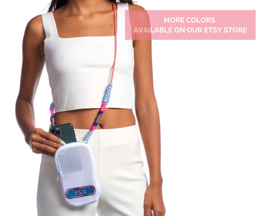 Mesh Phone Bag With Handmade Adjustable Strap, White Crossbody Phone ...