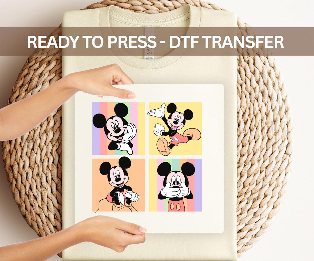 Retro Mickey Mouse Dtf Transfers, Pastel Colors Mickey Ready to Print ...
