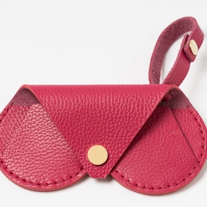 Leather Eyeglass Case, Compact Flat Sunglass Case With Holder Strap ...