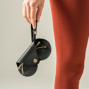 Charm Bag Leather Eyeglass Case, Flat Sunglass Case With Holder Strap ...